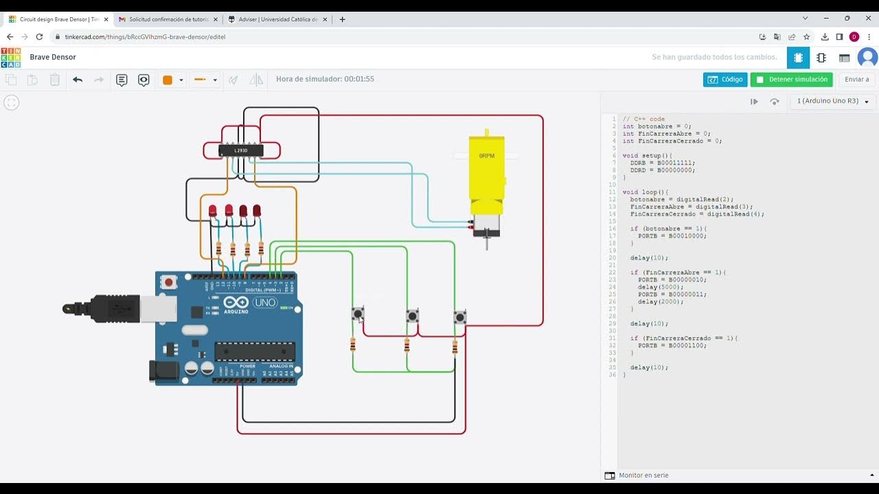 Puerta automática en Arduino Simulación en Tinkercad - YouTube