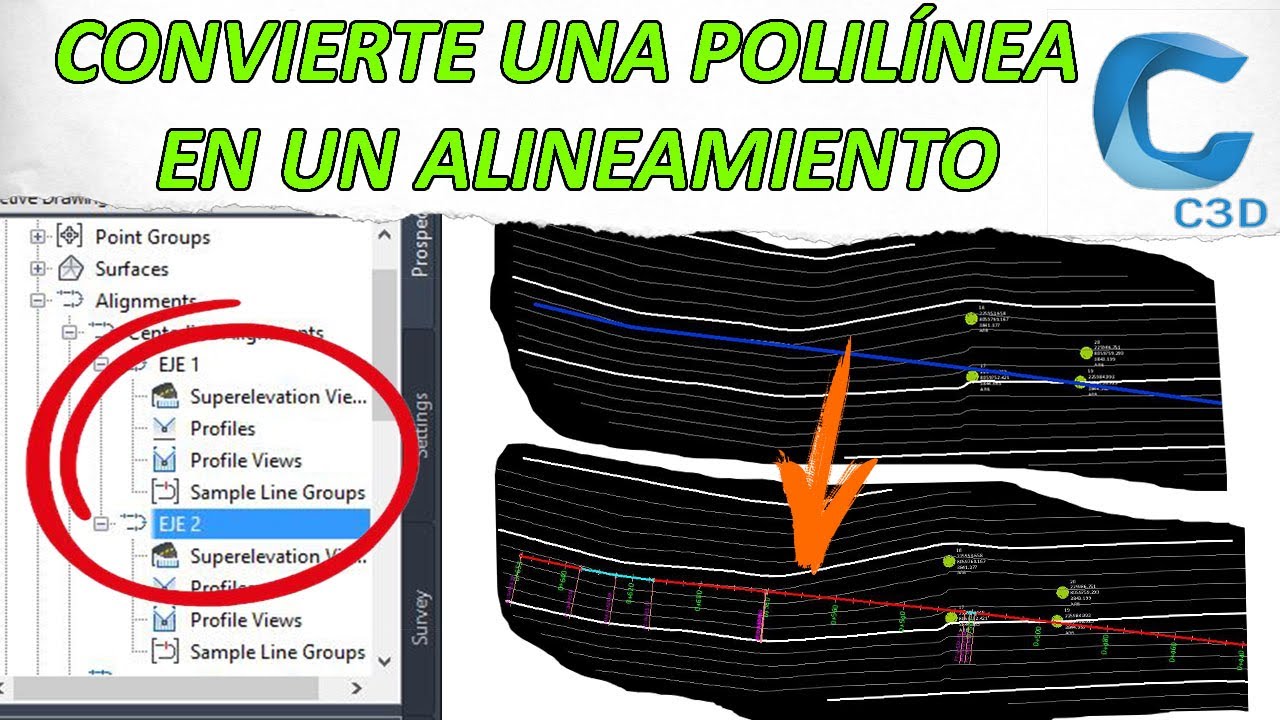 CREAR ALINEAMIENTO A PARTIR DE POLILINEA EN CIVIL 3D - YouTube