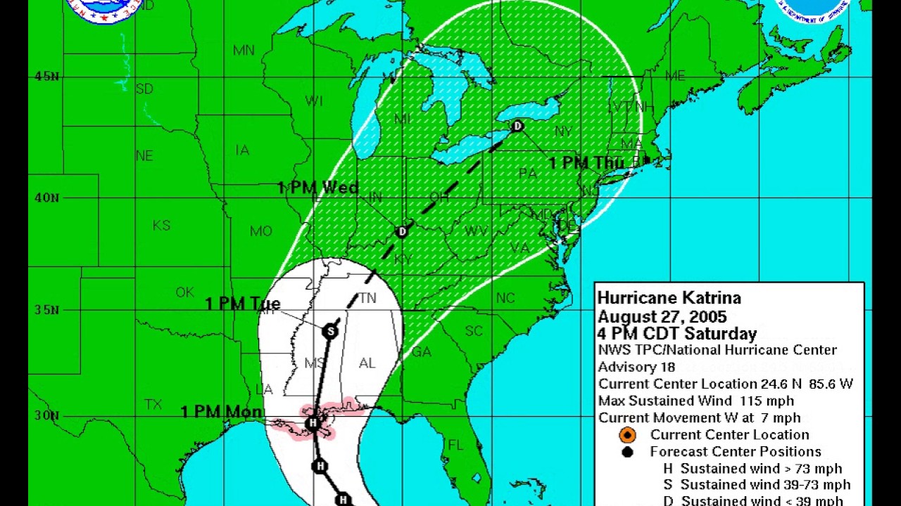 Nhc's official Forcast track's for Hurricane Katrina (2005). - YouTube