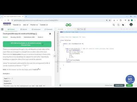 Count possible ways to construct buildings | POTD GFG | Practice GeeksforGeeks | 5th Jan | Java ...