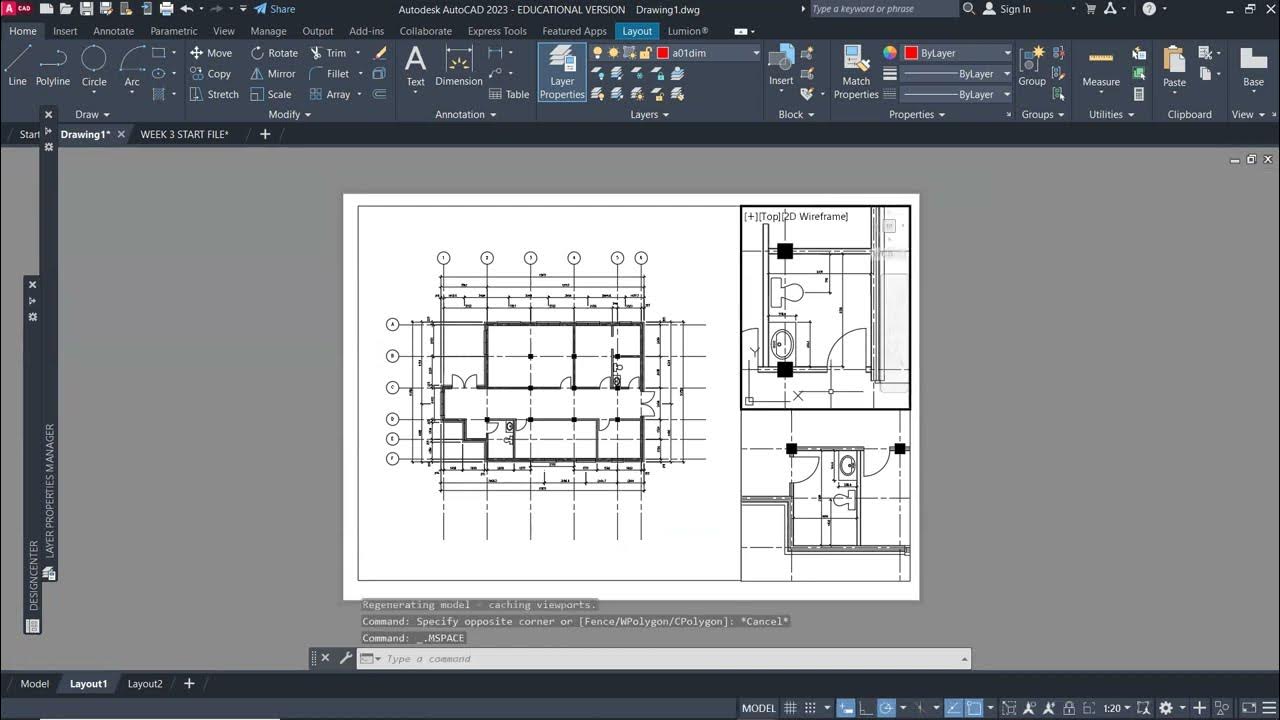 AutoCAD Project 1 Step 2 Fixtures and Annotatiove Dimension - YouTube