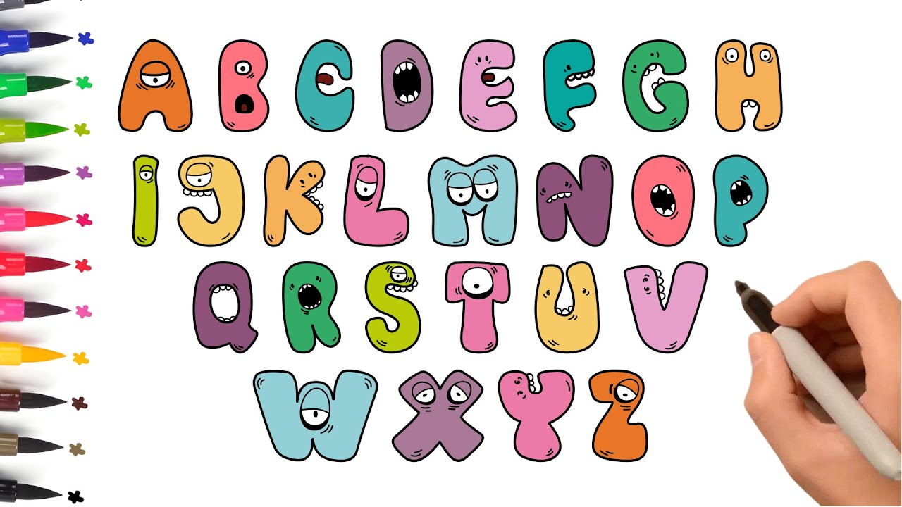 Easy Cartoon Alphabet Drawing: Halloween Alphabet Letters A - Z | Easy ...