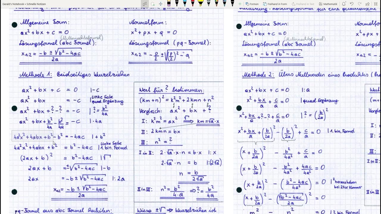 Herleitung abc-Formel Methode 1 (beidseitiges Wurzelziehen) - YouTube