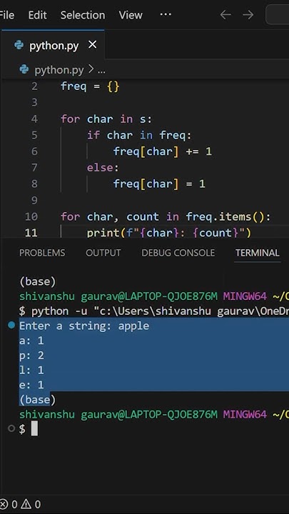 how to count frequency of each character in a string ( python for beginners )#python #string ...