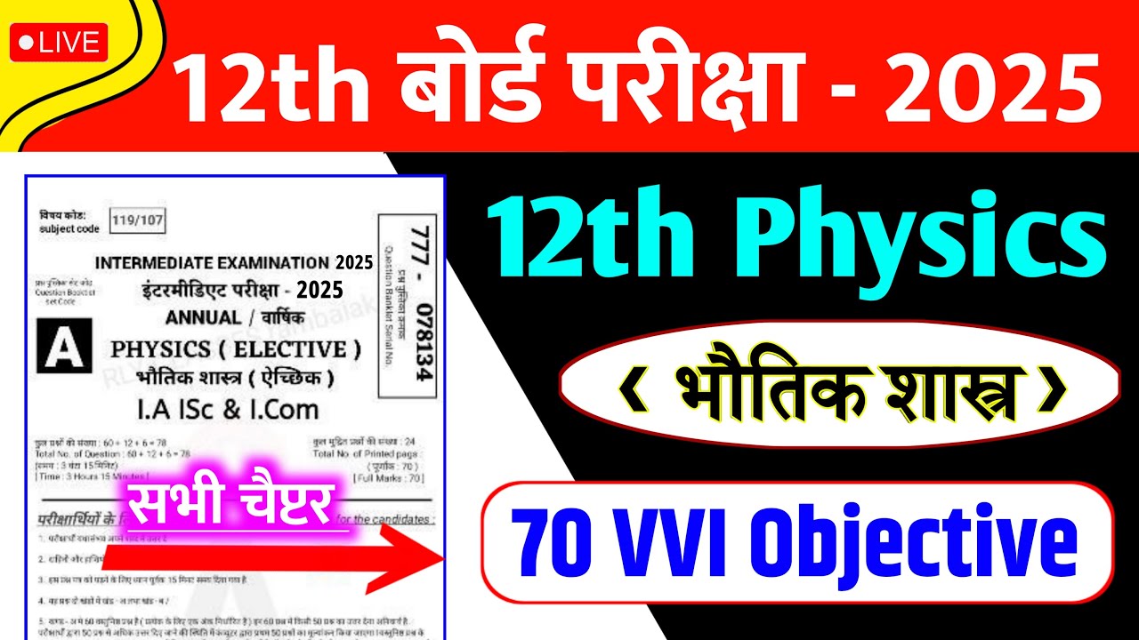 12th Physics Top 70 Most Impotent Question 2025 | Physics Class 12 VVI Objective Question 2025 ...