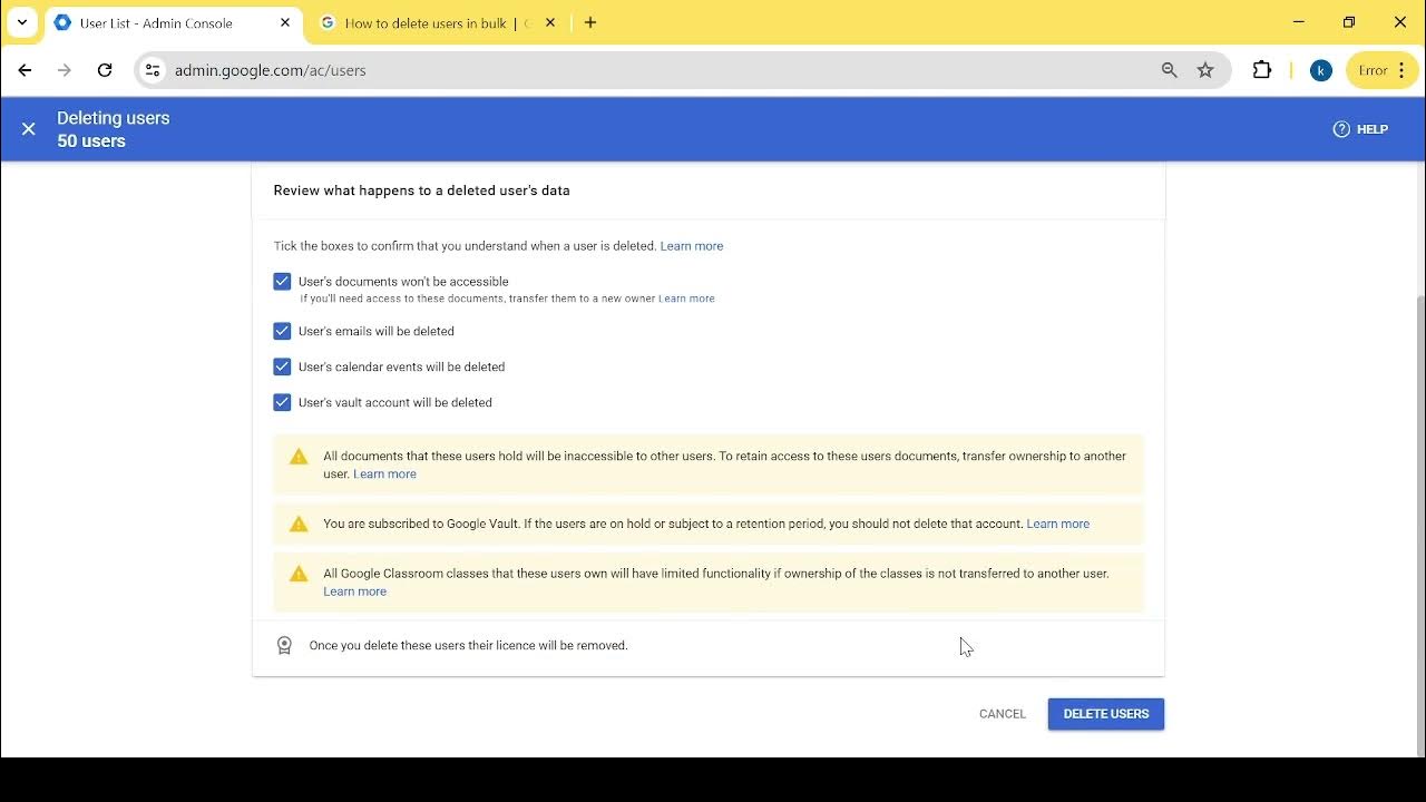 Bulk Delete users from GSuite Admin - YouTube