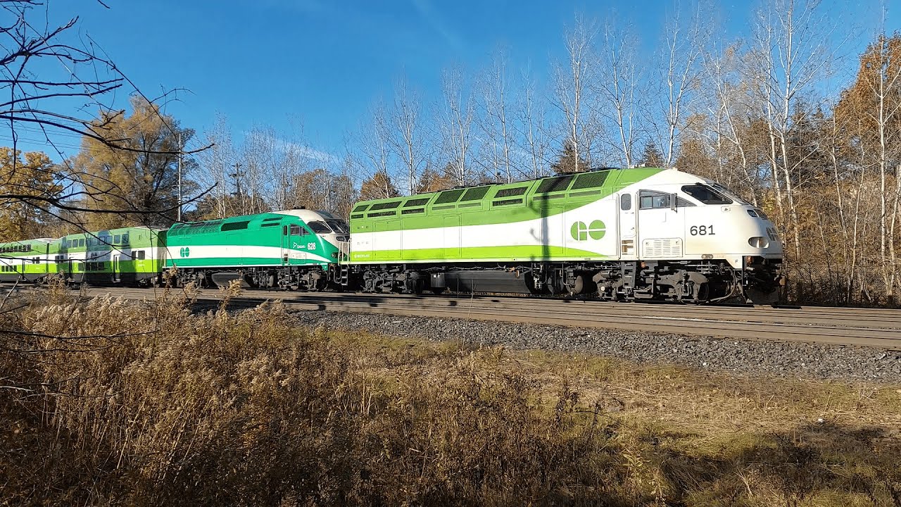 Double! Old cab car! GO Train MP54AC 681 & MP40PH 628 with old cab car ...