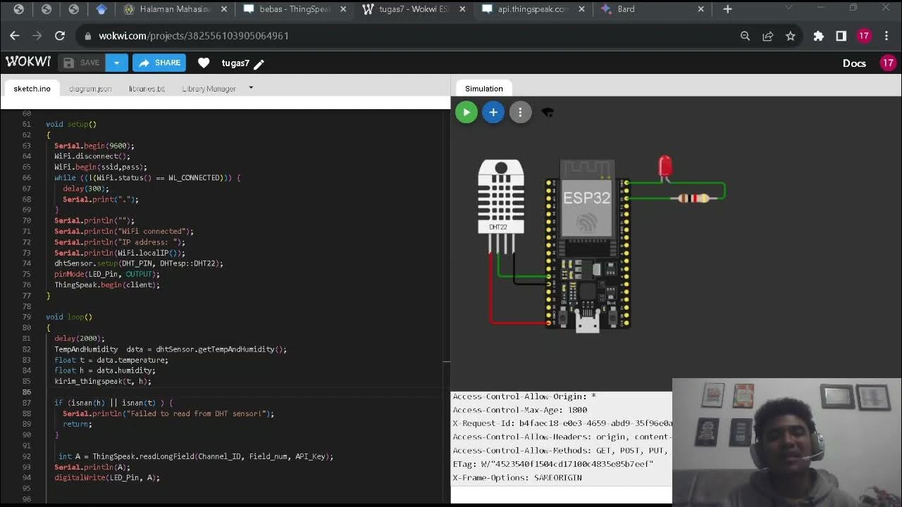 ESP32 dengan Sensor DHT22 dan LED-thingspeak - YouTube