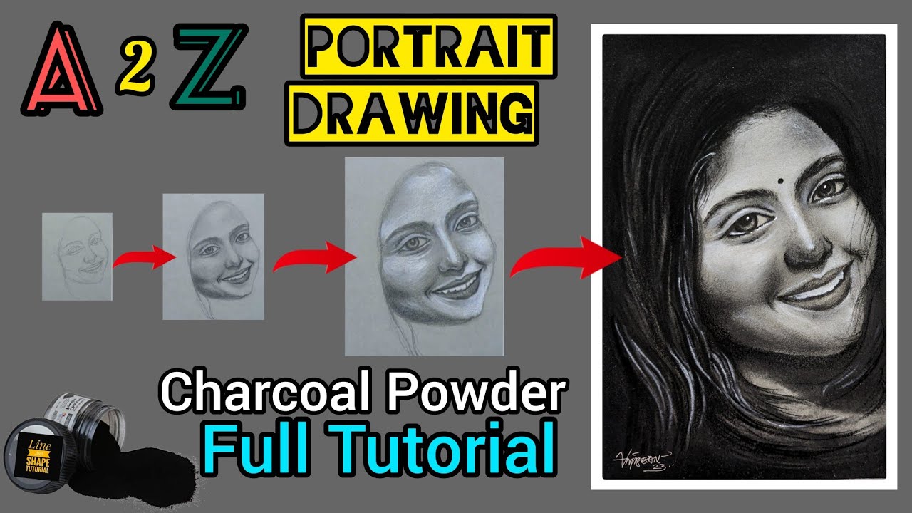 Portrait Drawing for Beginners Step by Step| How to use Charcoal Powder ...