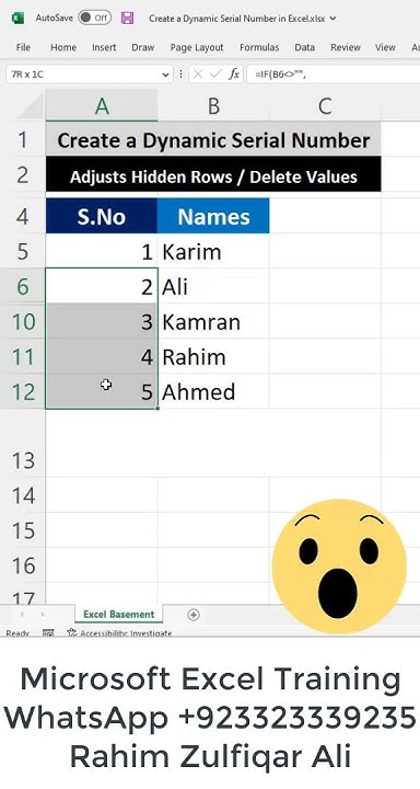 Create A Dynamic Serial Number In Excel Handles Hidden Rows And Delete Values Shorts Youtube