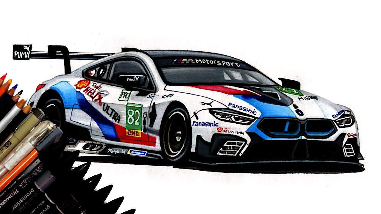 Realistic Car Drawing - BMW M8 GTE - Time Lapse - Drawing Ideas - YouTube