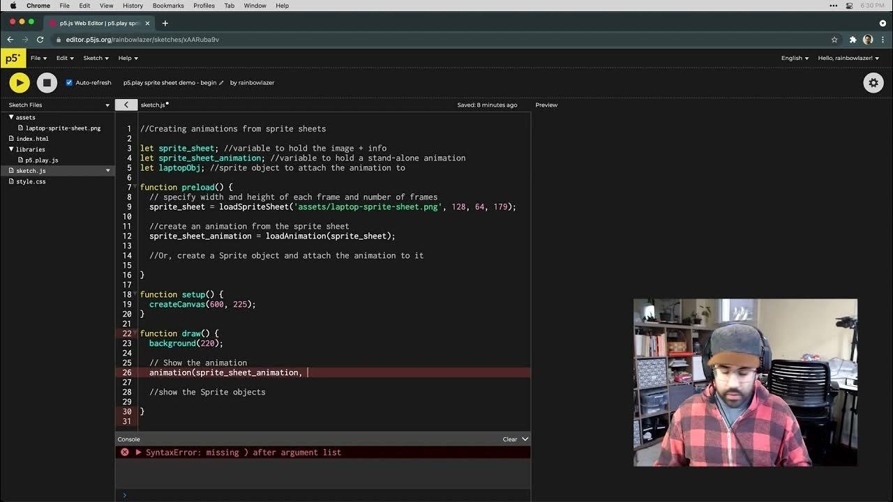 How to Create Sprite Sheet Animations using the p5.play v1/v2 Library in p5js - YouTube