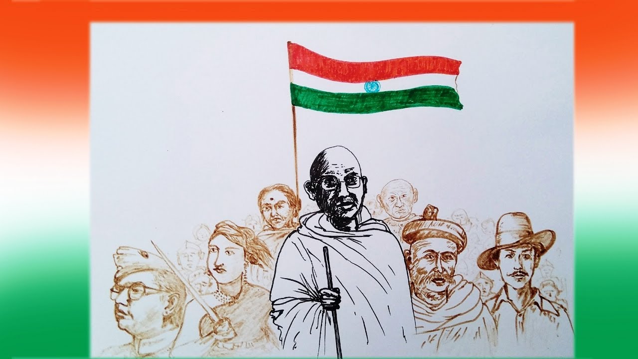 Freedom fighters of India | Happy Independence Day Drawing - YouTube