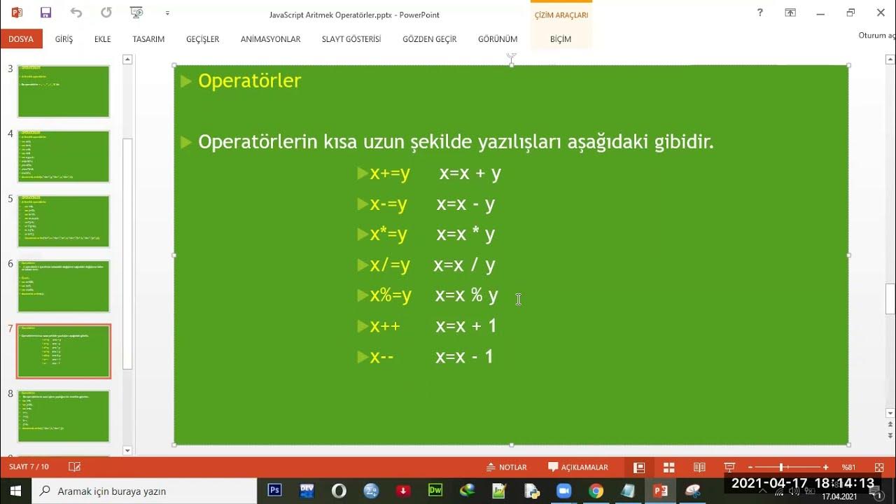 JavaScript Aritmetik Operatörler - YouTube