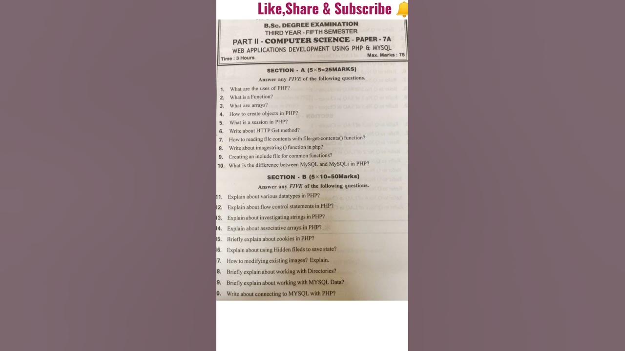 Web applications development using PHP&MYSQL*Degree 5th sem bsc computer paper 7A Modelpaper1*# ...