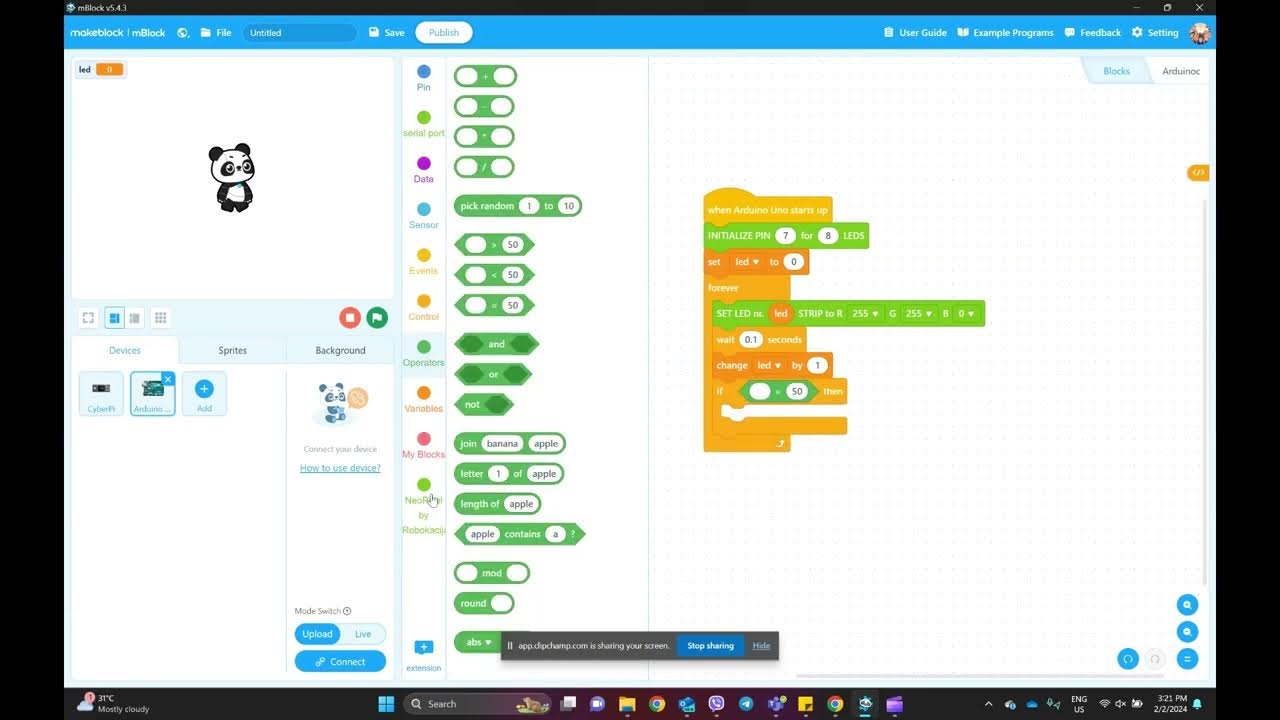 LED strip coding using mBlock - YouTube