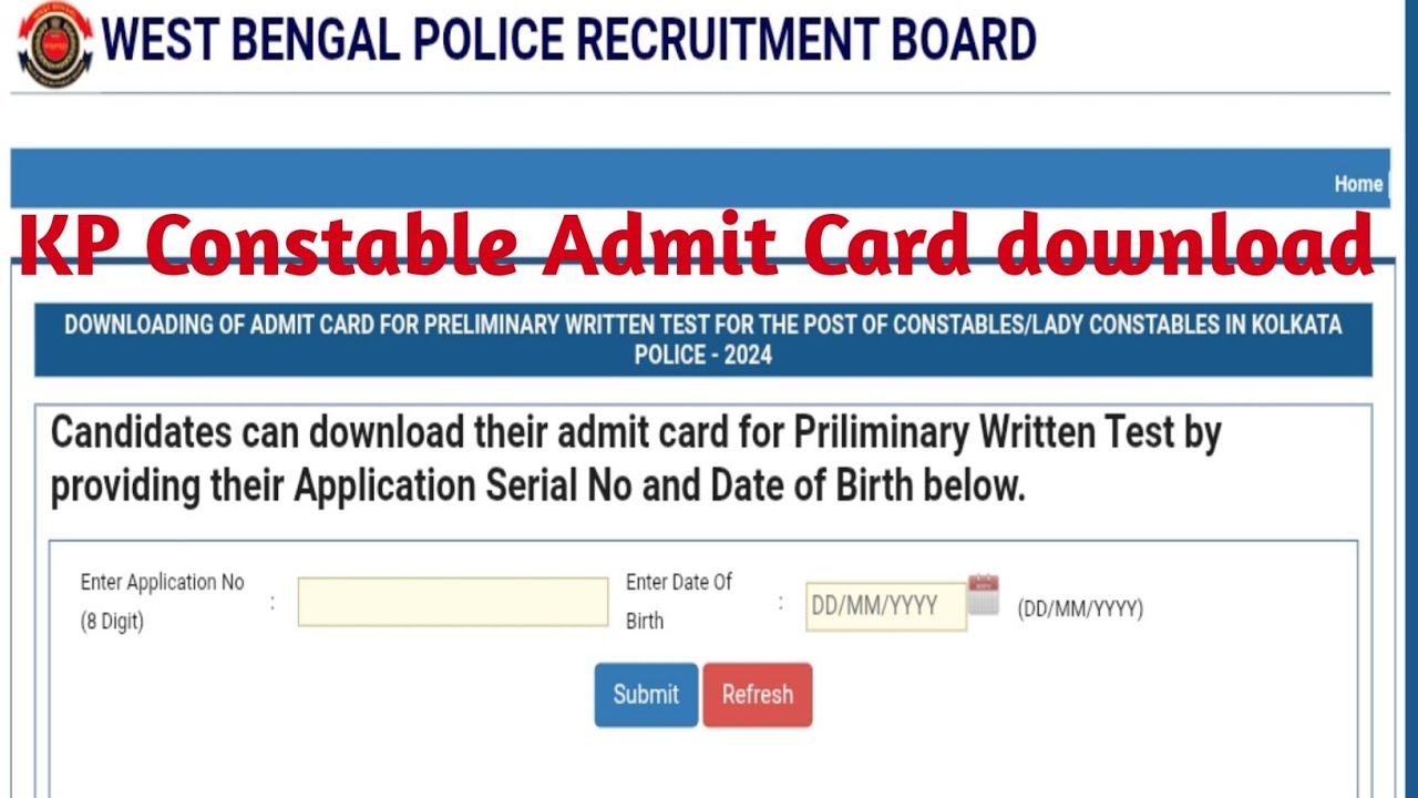 kolkata Police Constable Admit Card download Link Active 2025 - YouTube