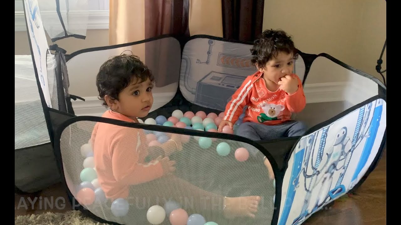 Cute Twins playing in PopUp Tent House and Ball Pit | Toy Challenges # ...