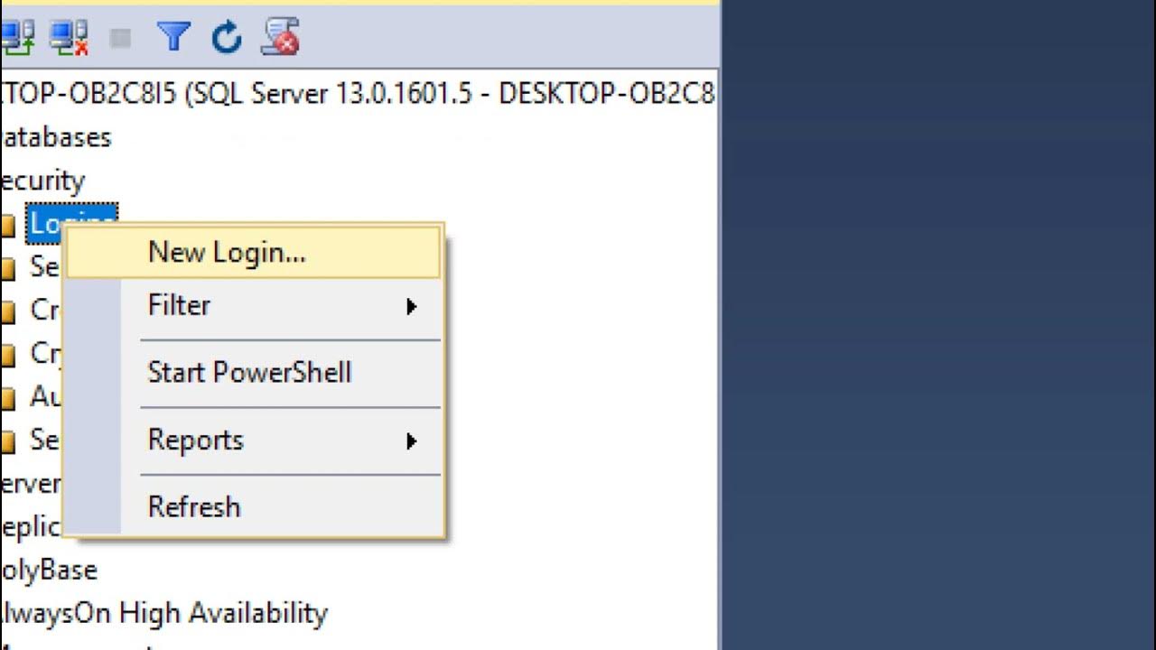 Creación de usuarios y permisos en SQL SERVER 2016 - YouTube