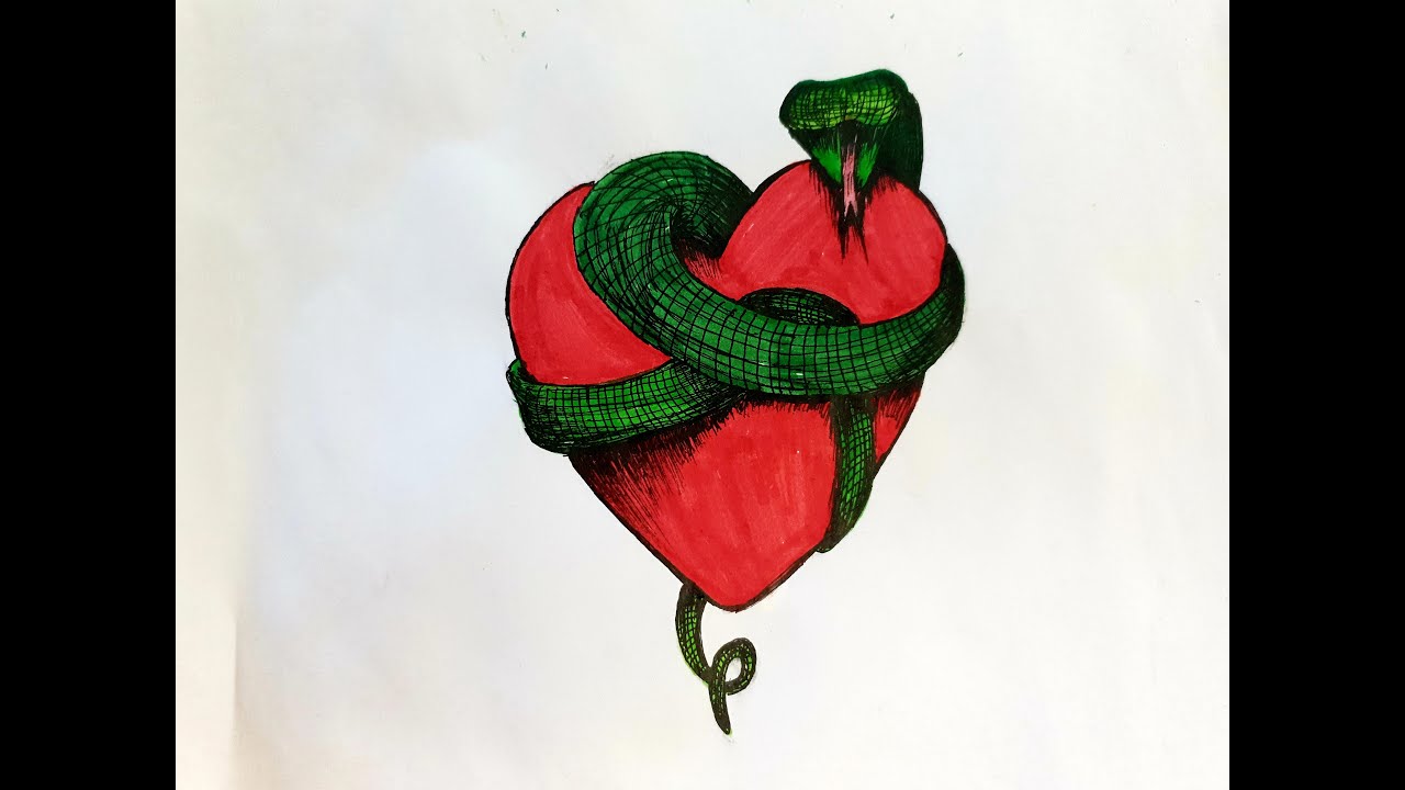 How to draw Heart Snake with cheap markers | Easy for beginners | Step ...