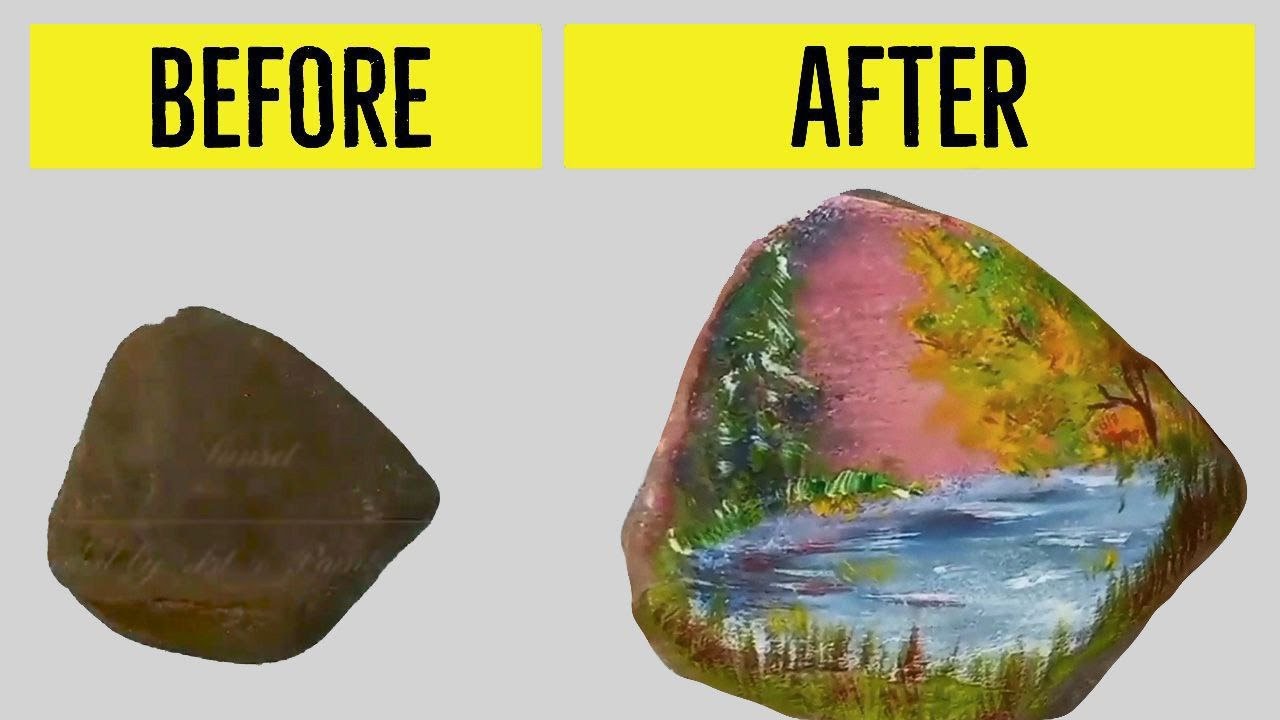 Easy sunset painting for beginner | rocks art painting - YouTube