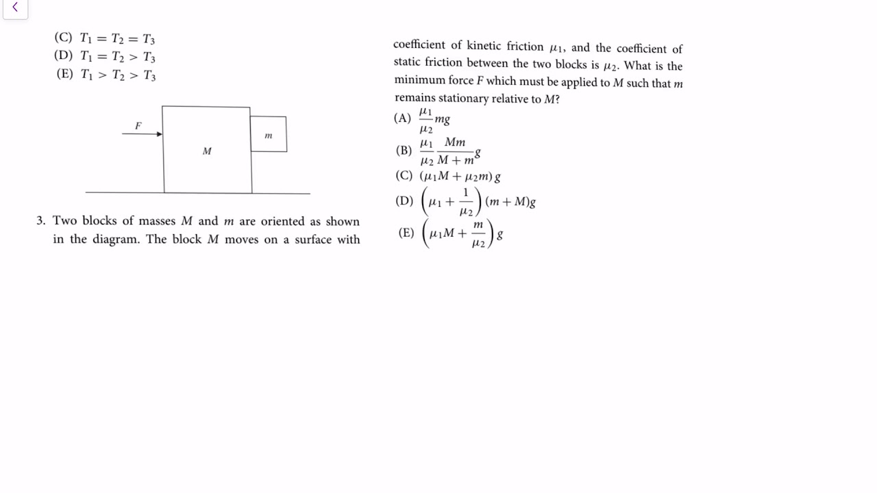 Physics GRE Practice: Classical Mechanics Question 3 (Newton’s Second ...