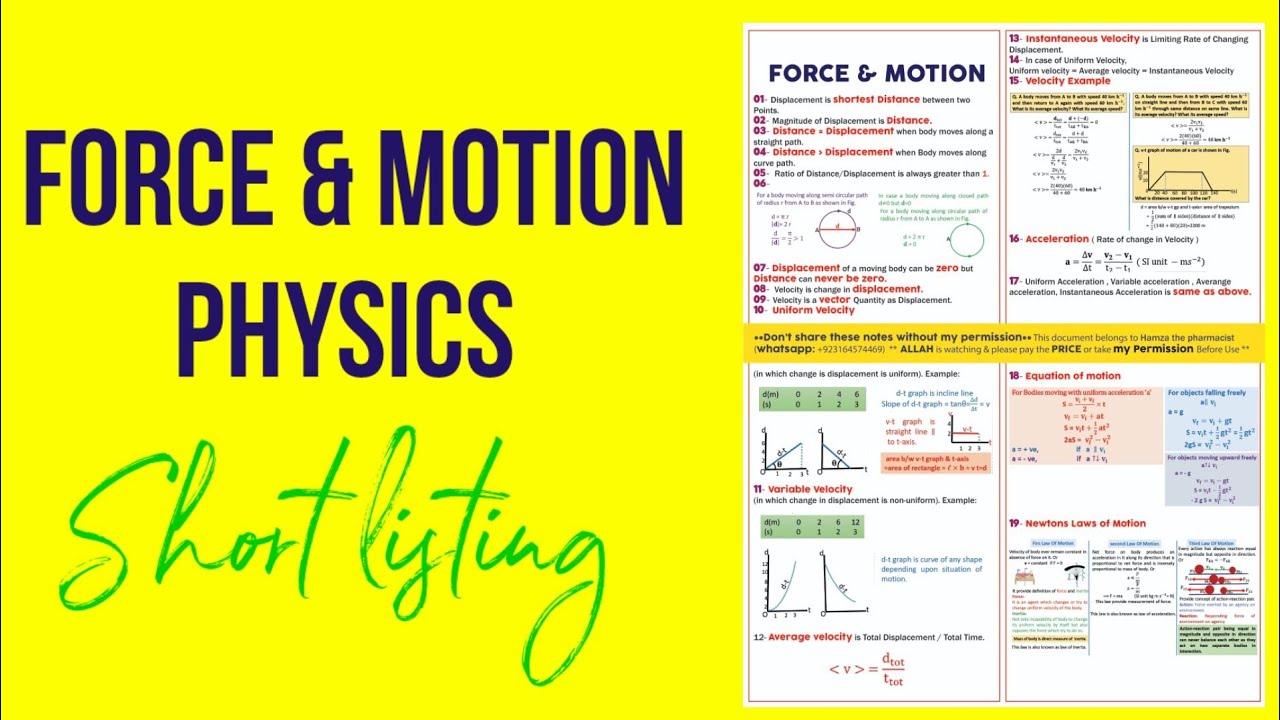 Force & Motion MDCAT short listing | Physics MDCAT Notes | MDCAT Notes ...