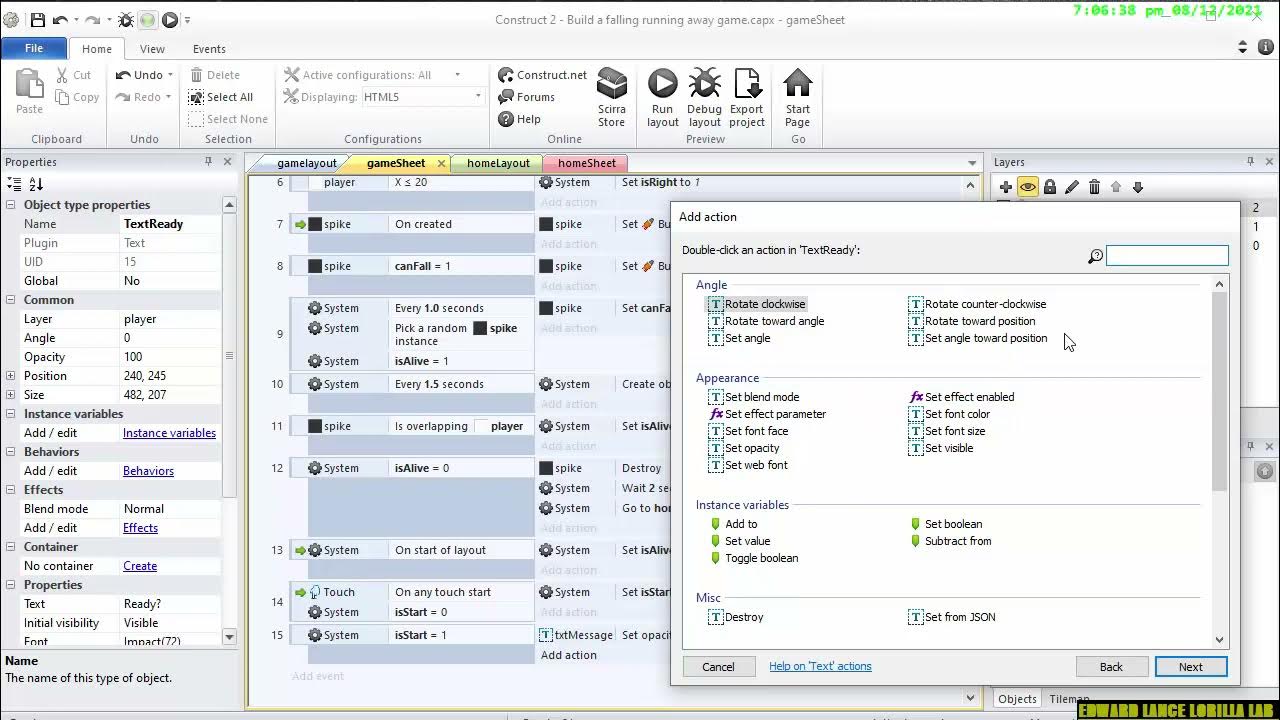 【Construct 2】setting up the game state Build a falling running away game - YouTube