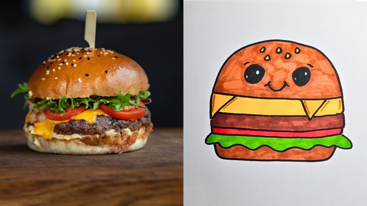 How to Simple and Easy Draw & Color a Cute Burger - YouTube