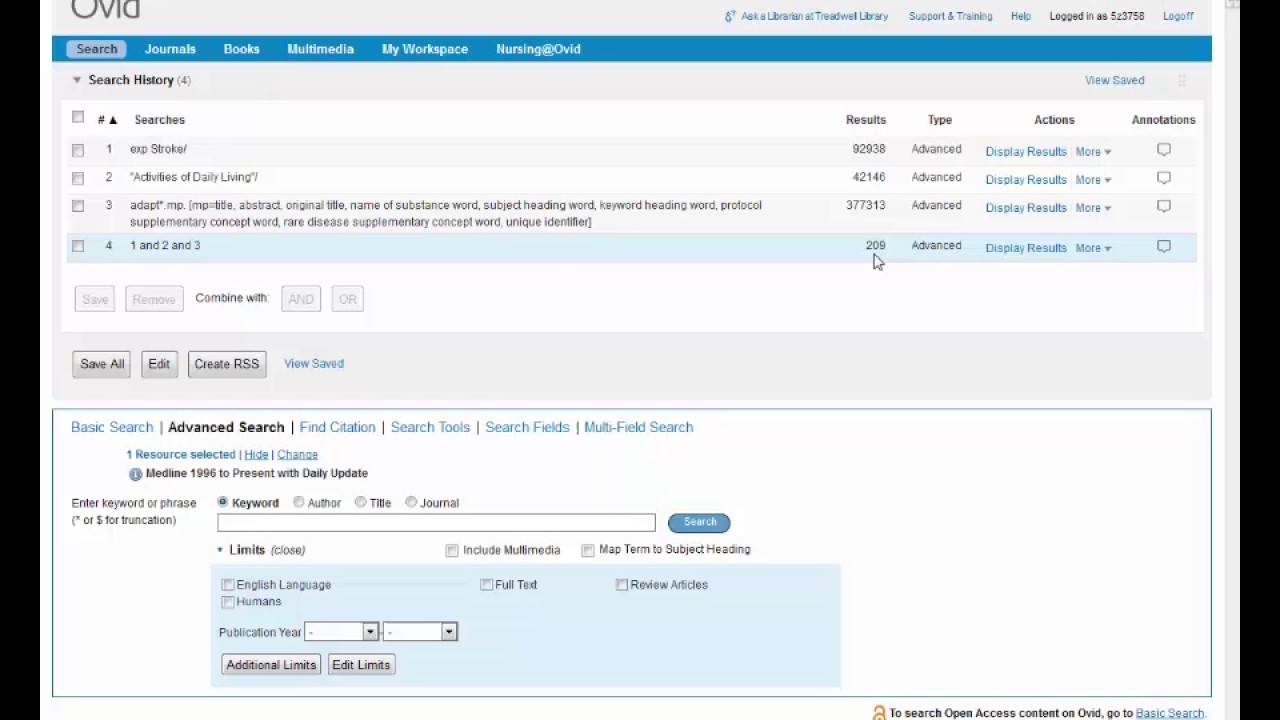 Saving and Retrieving Searches in Ovid databases - YouTube