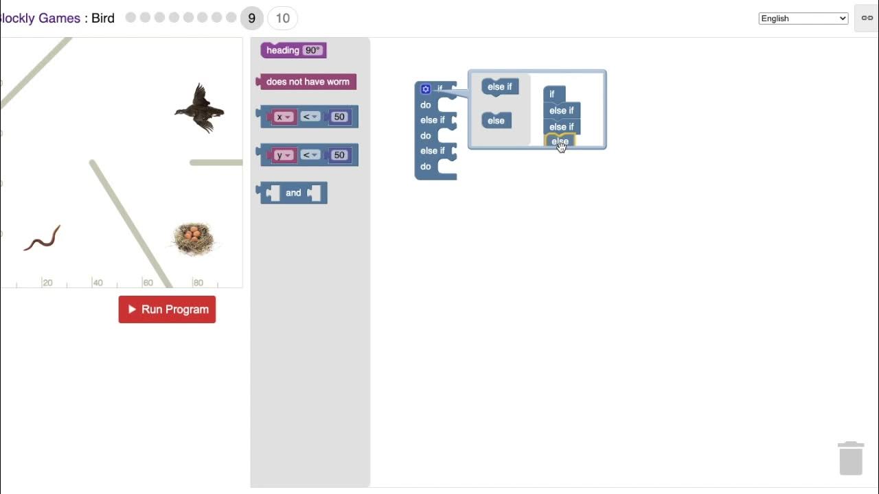 Blockly Games Bird Solutions 1-10 - YouTube