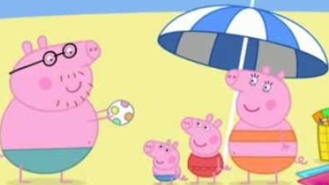 Peppa pig and family enjoying at beach - YouTube