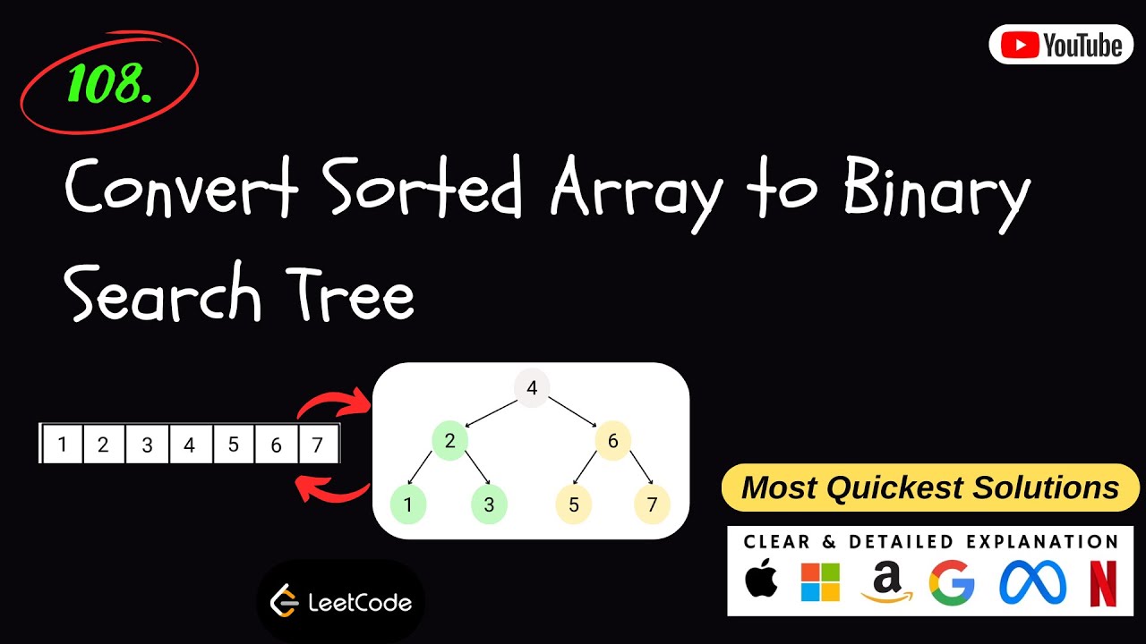 108 Convert Sorted Array To Binary Search Tree Leetcode Java Youtube 5096