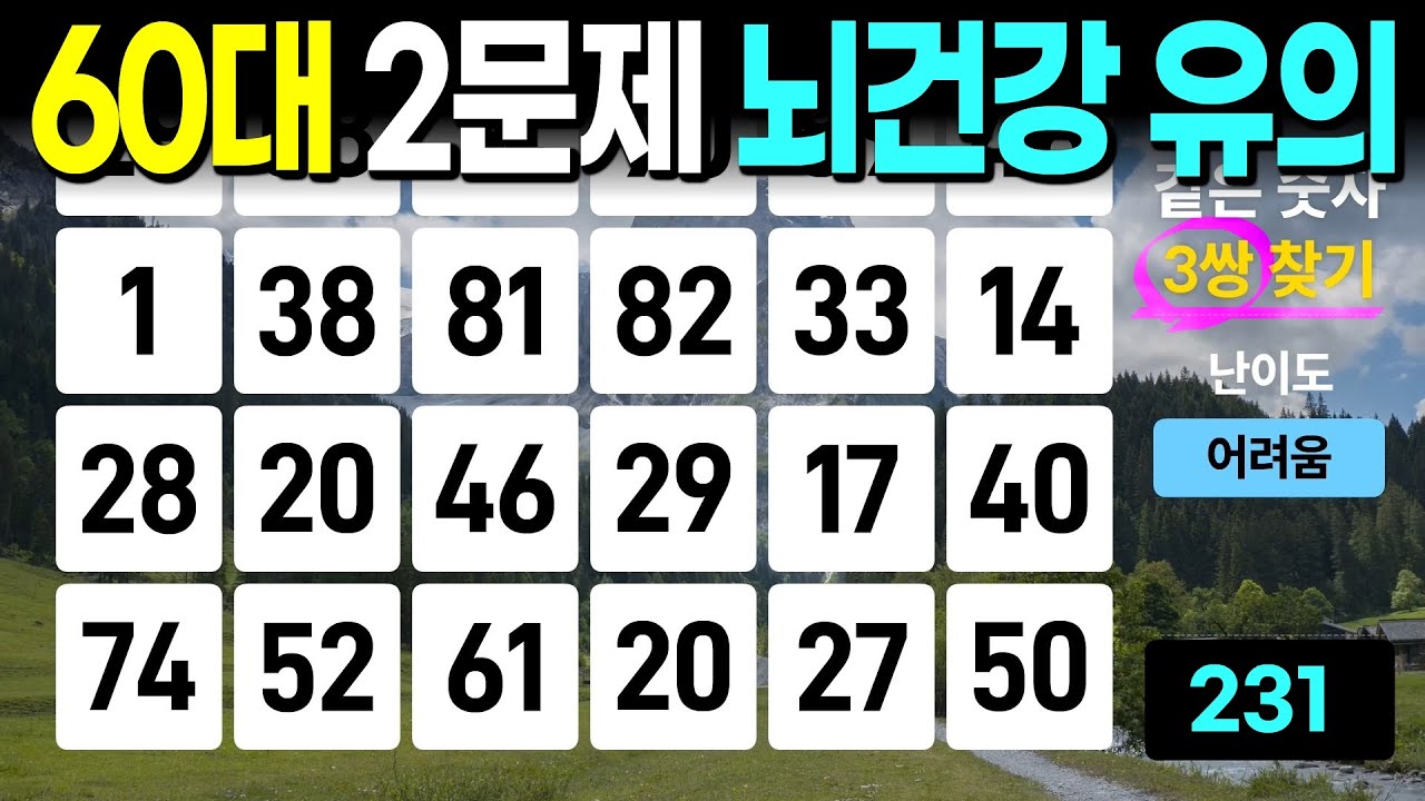 60대 3문제는 찾아주셔야 안전합니다 같은숫자찾기 치매예방퀴즈 치매예방활동 숫자퀴즈 숫자찾기 단어퀴즈 치매테스트