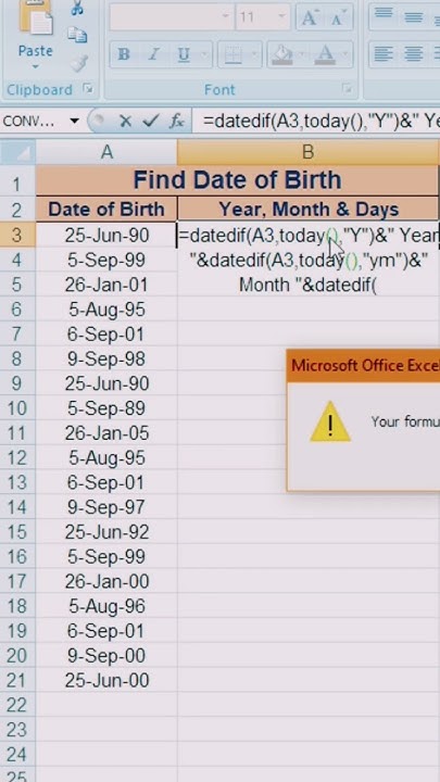 Exceltipsexceltricksdateofbirthexcelexceltutoriallearnexcelexcelforbeginner