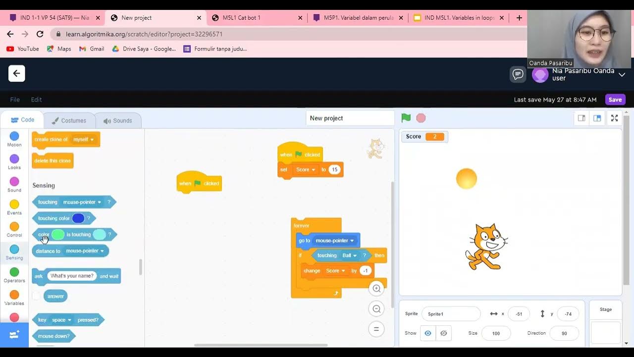 Pelajaran Variable dan Sensing dalam Scratch - YouTube