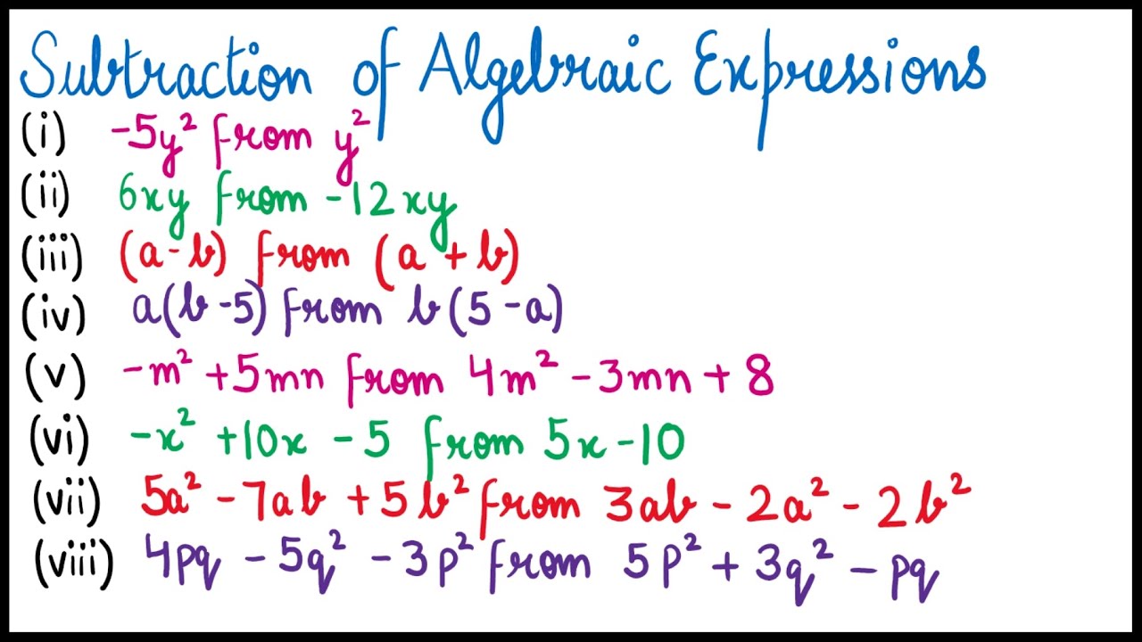 Subtraction Of Algebraic Expressions How To Solve Algebraic Subtraction Of Algebraic Expressions How To Solve Algebraic