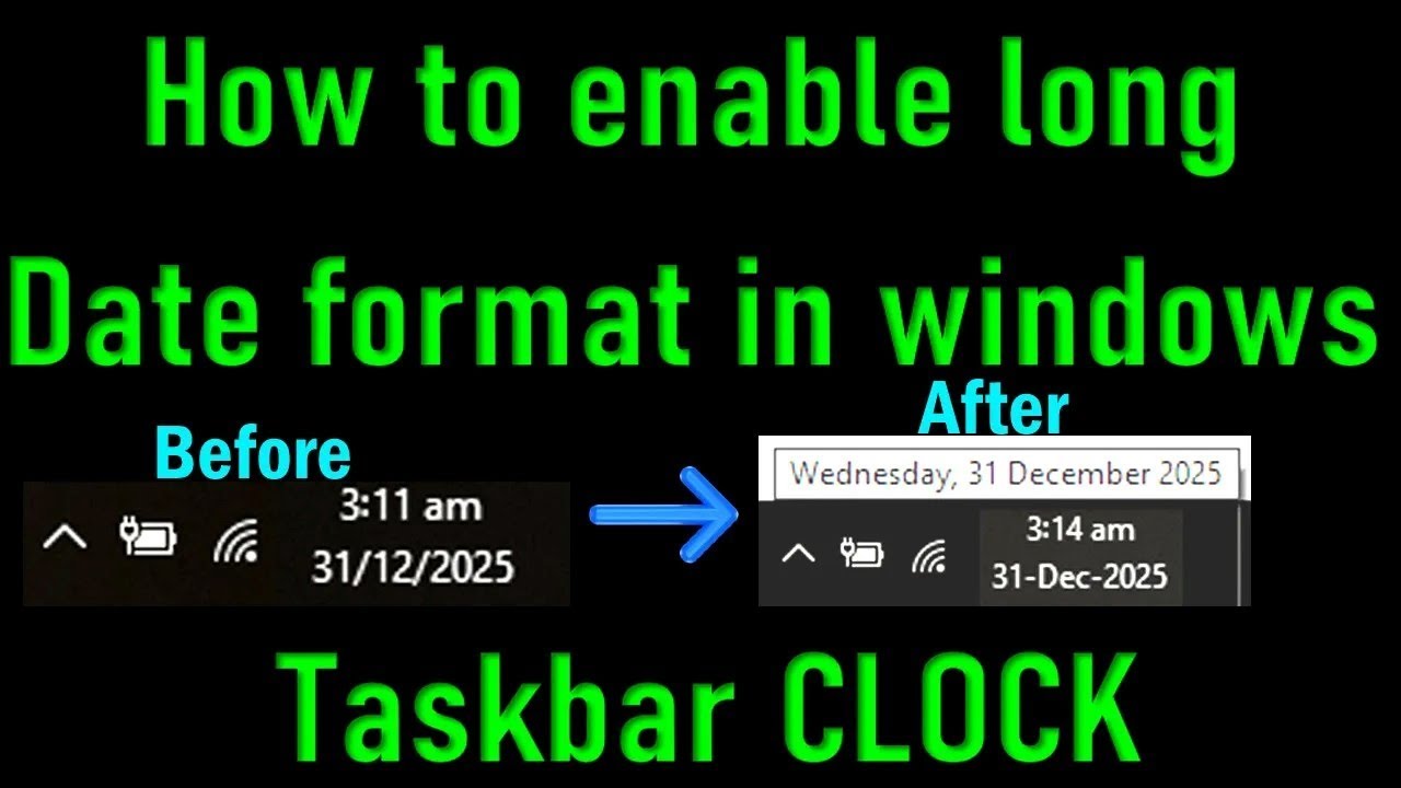 How to set long date DAY DATE MONTH YEAR in windows | date format in ...
