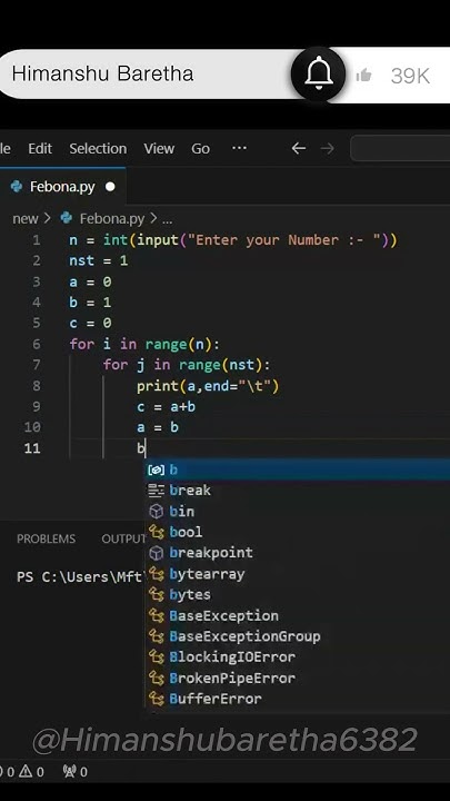 Part:-05 || Fibonacci Triangular Pattern By Python ||@himanshubaretha1 #codingpatterns# ...
