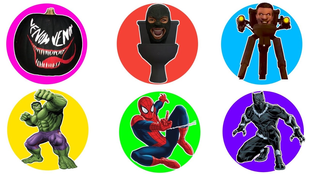 Superhero Marvel Venom, Spider-Man, Hulk, Black Panther, Masked Skibidi ...