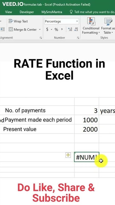 Shorts How To Use Rate Function In Excel Excel Exceltutorial Growwithskills Youtube
