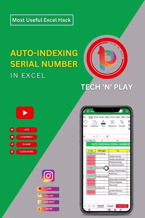 Auto Indexing Serial Number #shorts #excel #exceltricks #msexcel #exceltips @tech-n-play 🔥 - YouTube