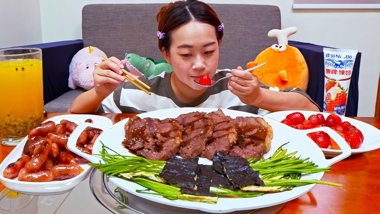 ASMR Mukbang Enjoy Grilled Steak and Sausage - Tess Mukbang - YouTube