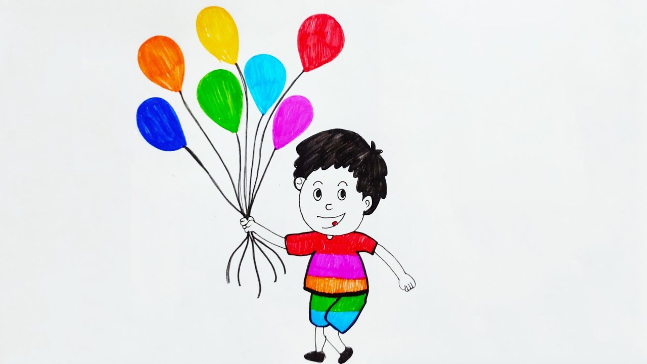 how to draw a boy with balloon step by step for kids /simple and easy ...