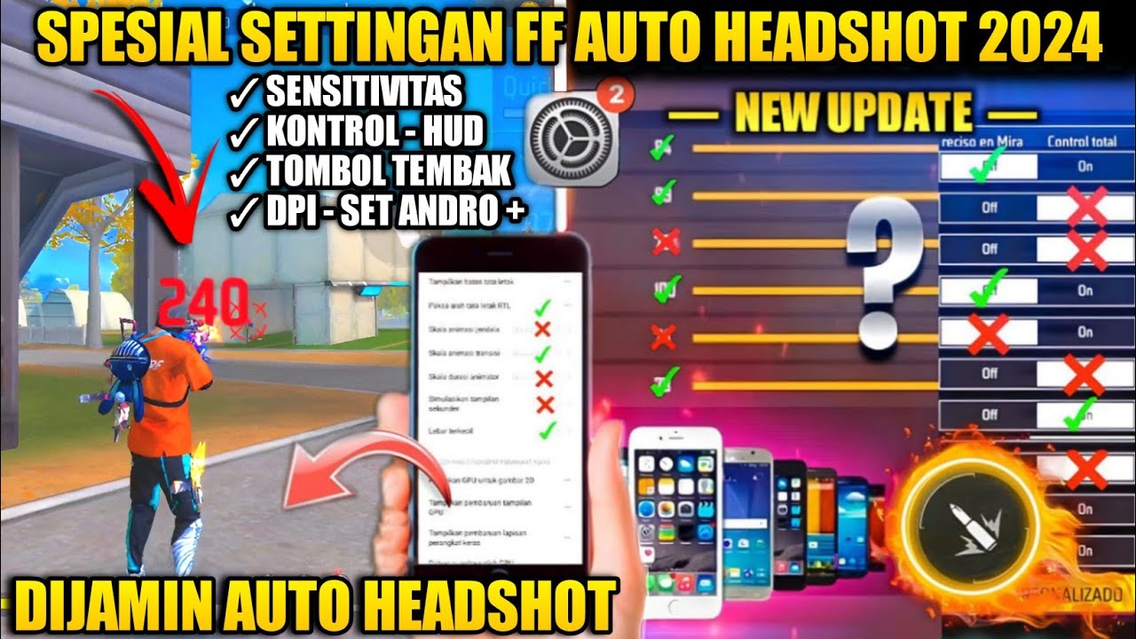 SETTINGAN FF AUTO HEADSHOT 2024 Pengaturan Sensitivitas + Custom Hud + Dpi + Set Andro 100% ...