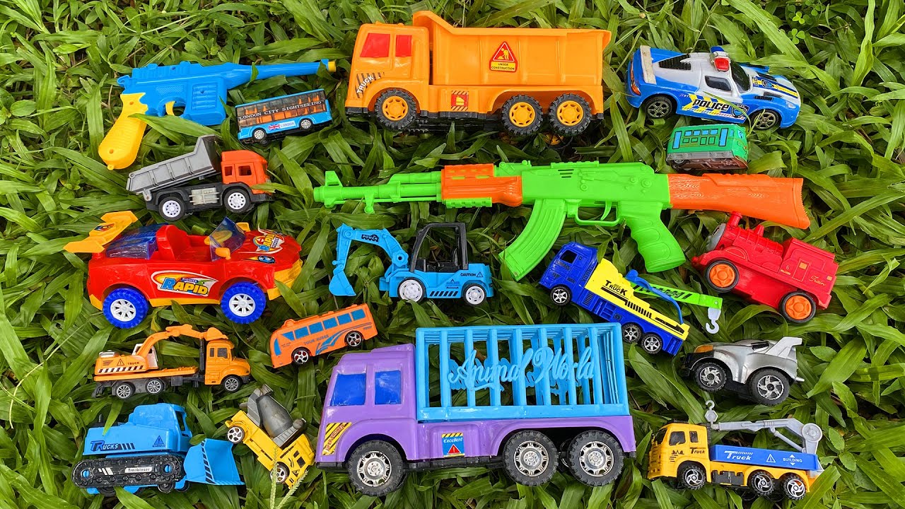 Finding different types of Toy Vehicles | Crane, Police Car, Excavator ...