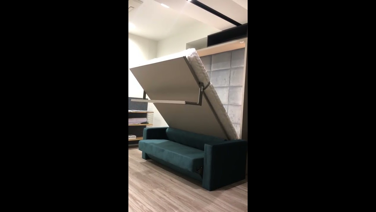 Łóżko chowane w szafie otwierane pilotem ClickBed V Sofa - YouTube