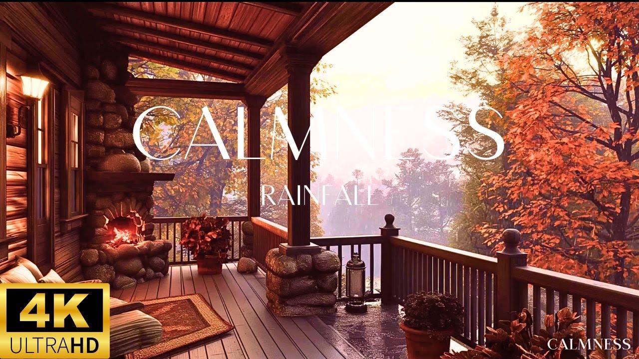 Rain Fall Ambiance, White Noise With Beautiful And Calm Leafs Falling ...