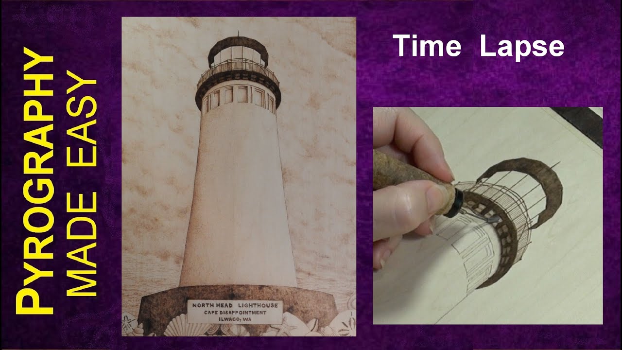 Pyrography art - Lighthouse Cape Disappointment wood burning time lapse ...