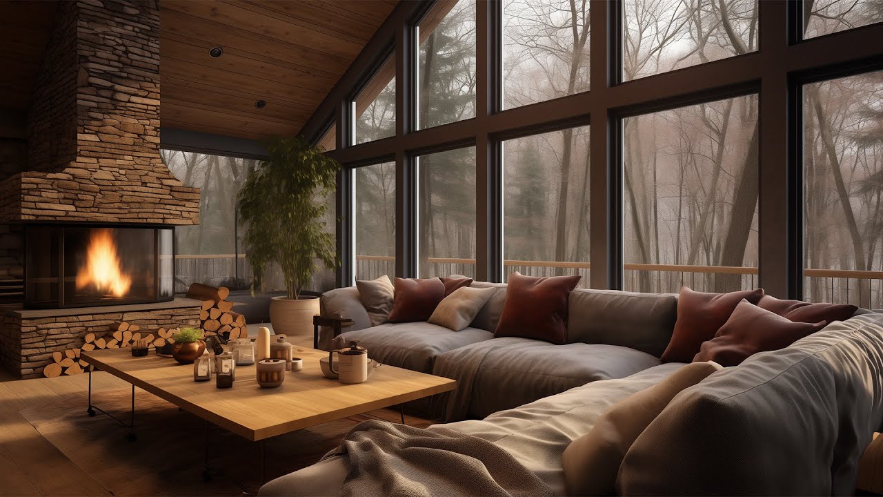 Relaxing Piano in a Cozy Forest | Rainy Day Serenity with Fireplace Crackles & Soft Rain Sounds ...